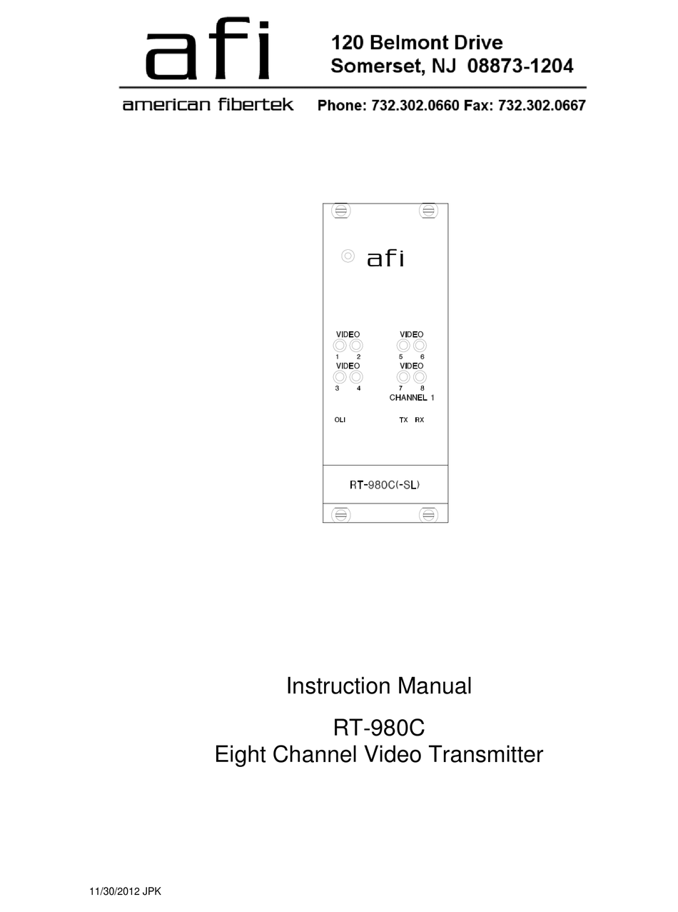 AFI RT-980C INSTRUCTION MANUAL Pdf Download | ManualsLib