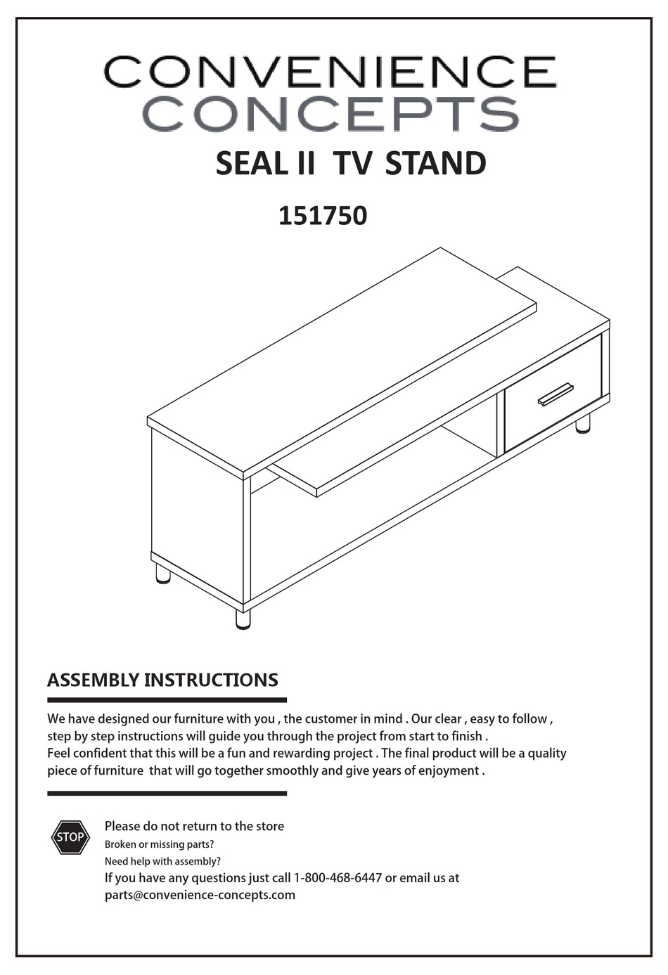 CONVENIENCE CONCEPTS SEAL II 151750 ASSEMBLY INSTRUCTIONS MANUAL Pdf ...