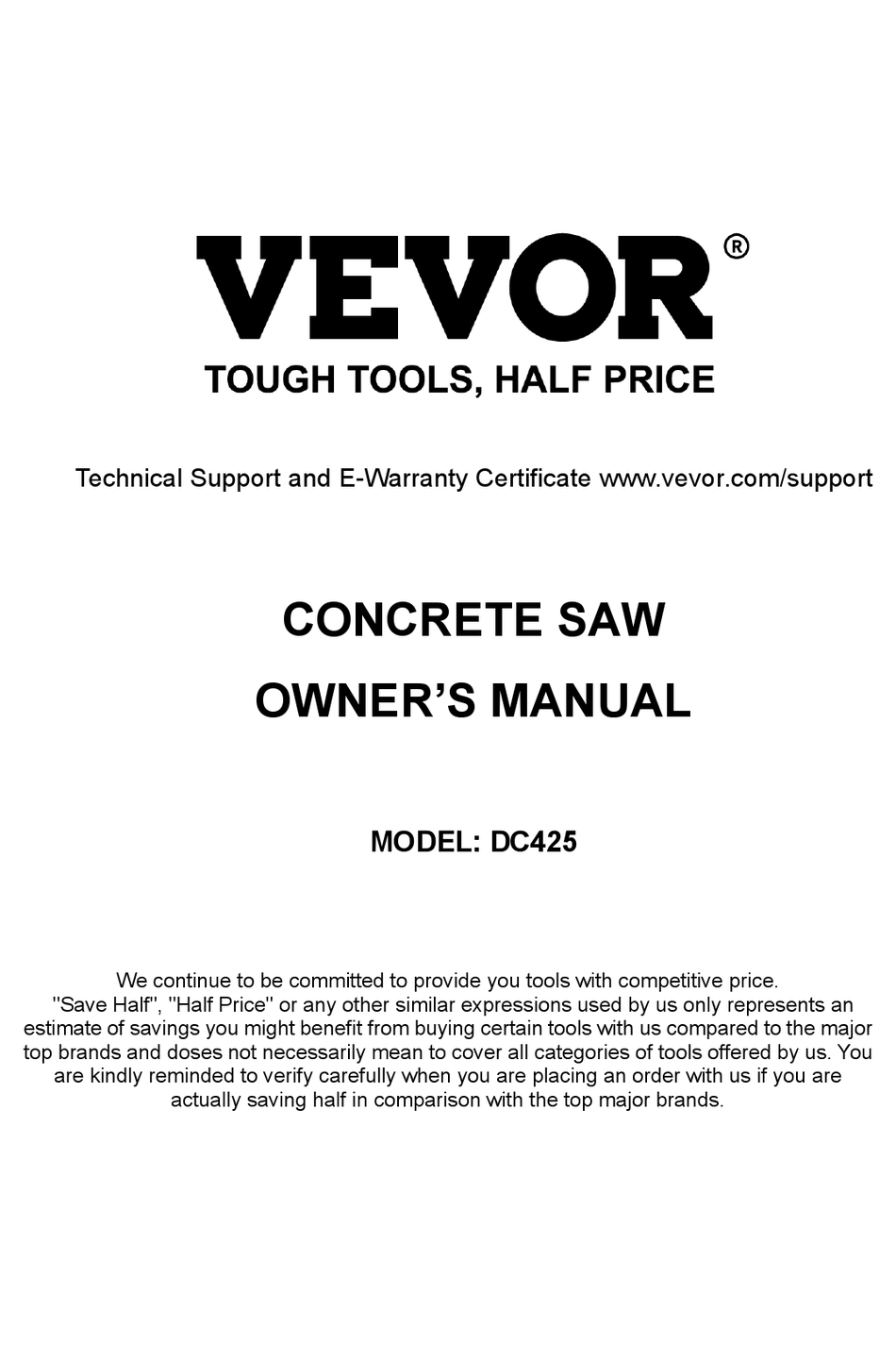 VEVOR DC425 OWNER'S MANUAL Pdf Download | ManualsLib