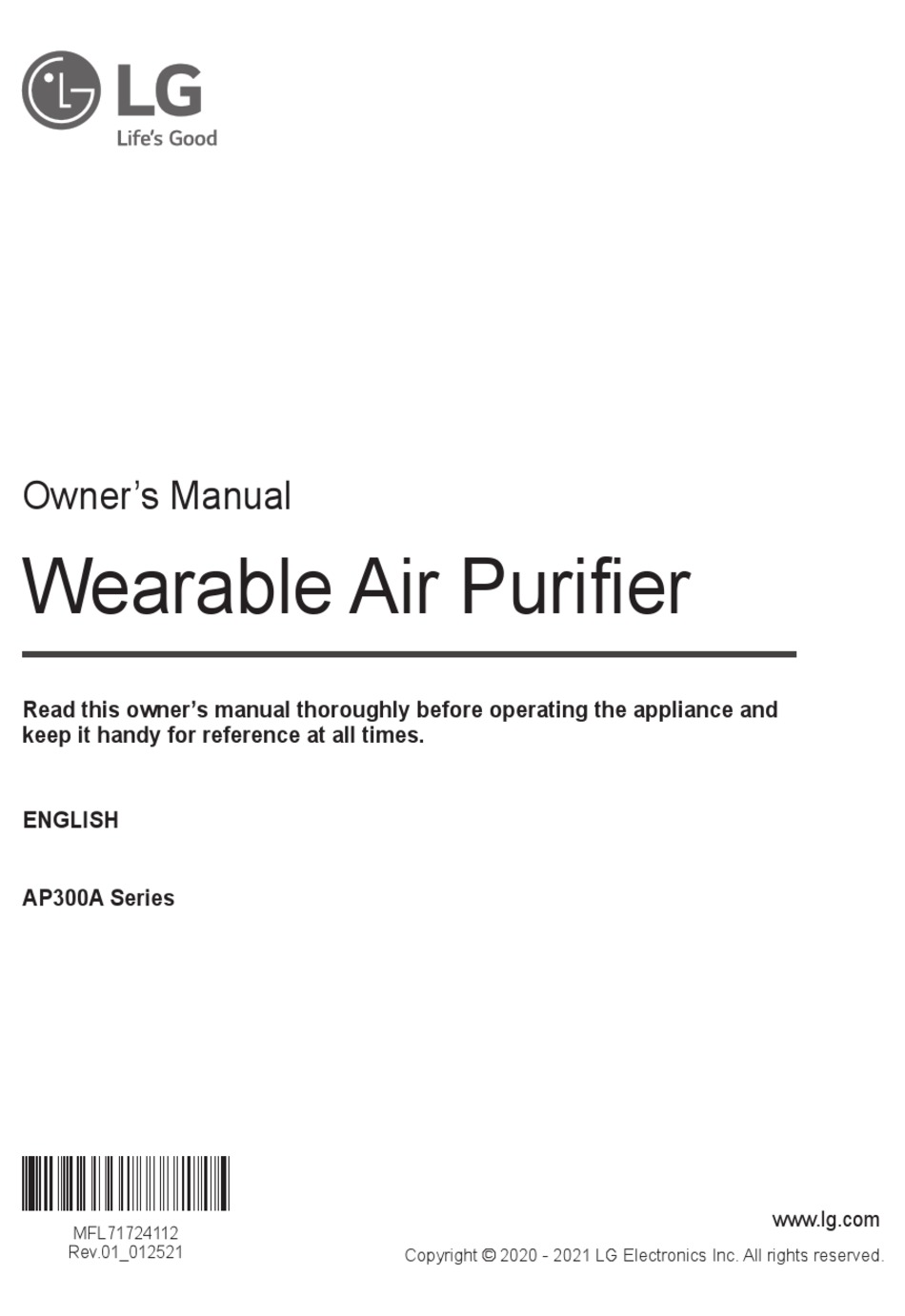 LG AP300AWFA OWNER'S MANUAL Pdf Download | ManualsLib