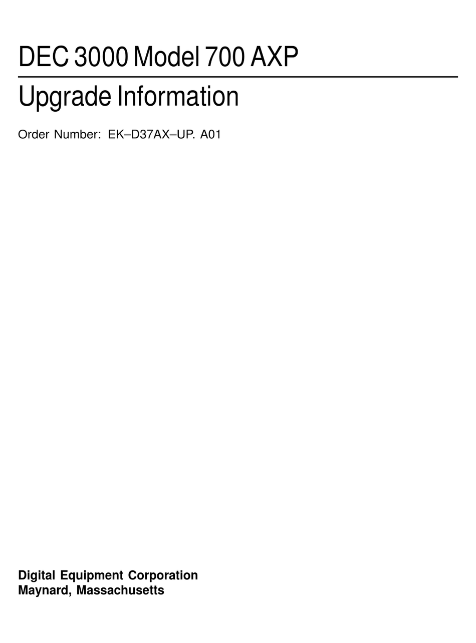 DIGITAL EQUIPMENT DEC 3000 700 AXP UPGRADE INFORMATION Pdf Download ...