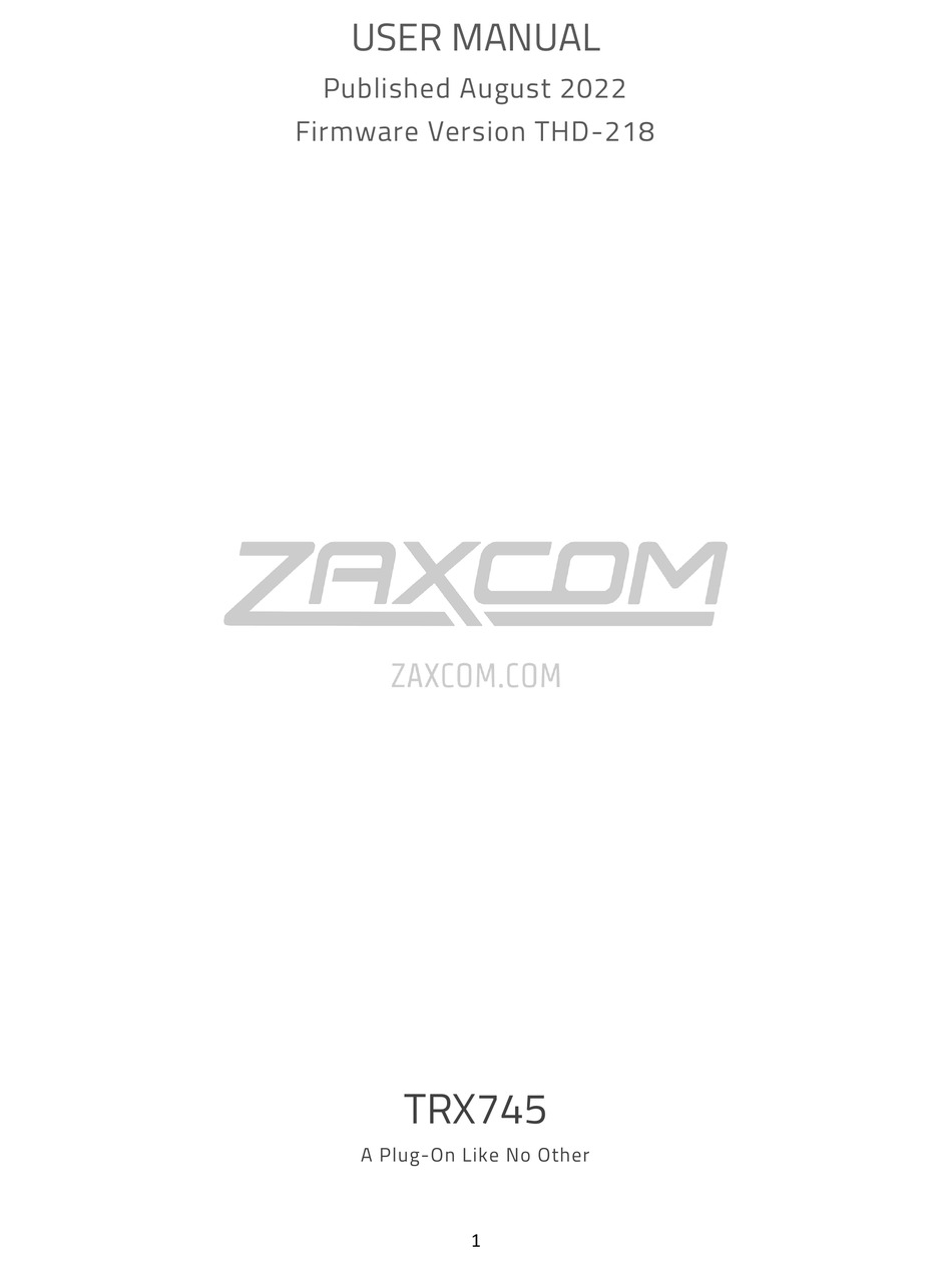ZAXCOM TRX745 USER MANUAL Pdf Download | ManualsLib