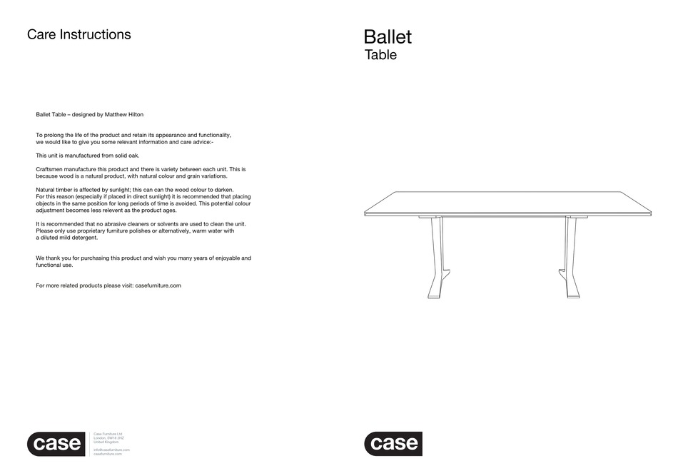 CASE BALLET CARE INSTRUCTIONS Pdf Download | ManualsLib