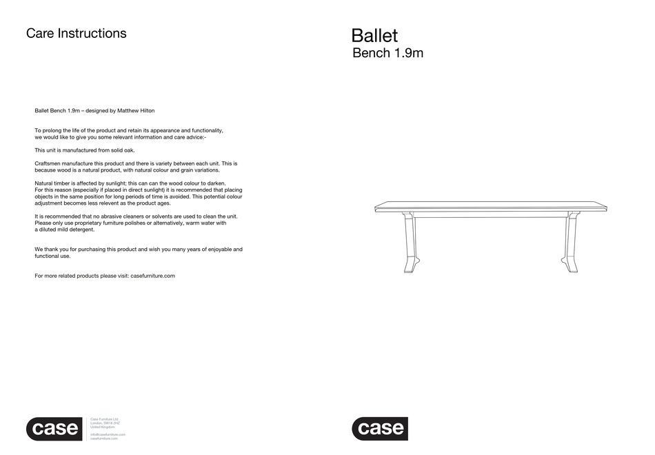 CASE BALLET CARE INSTRUCTIONS Pdf Download | ManualsLib