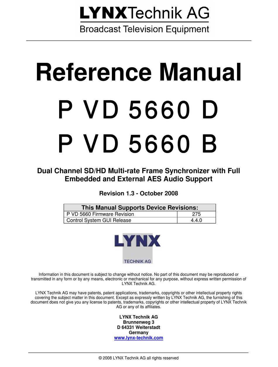 LYNX P VD 5660 D REFERENCE MANUAL Pdf Download | ManualsLib