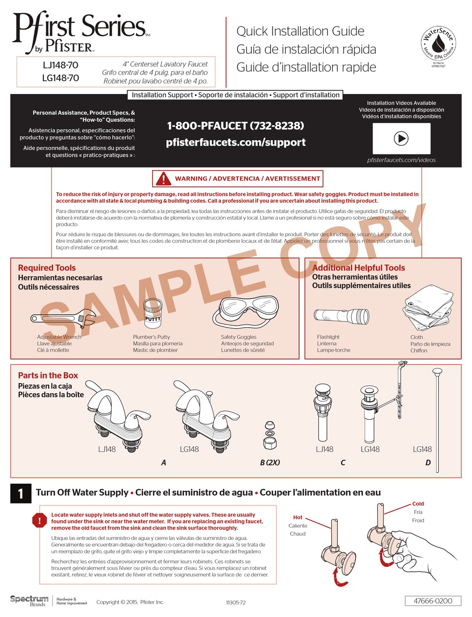 SPECTRUM BRANDS PFISTER PFIRST SERIES QUICK INSTALLATION MANUAL Pdf ... SPECTRUM BRANDS PFISTER PFIRST SERIES QUICK INSTALLATION MANUAL Pdf ...