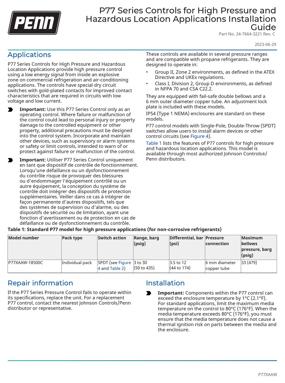 PENN P77 SERIES INSTALLATION MANUAL Pdf Download | ManualsLib
