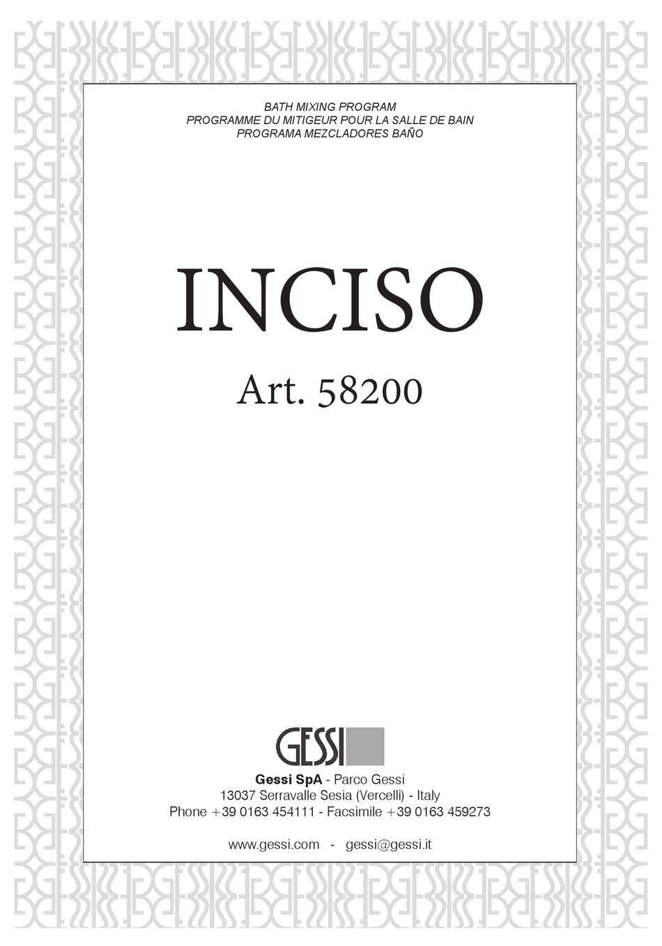 GESSI INCISO 58200 BATH MIXING PROGRAM Pdf Download | ManualsLib
