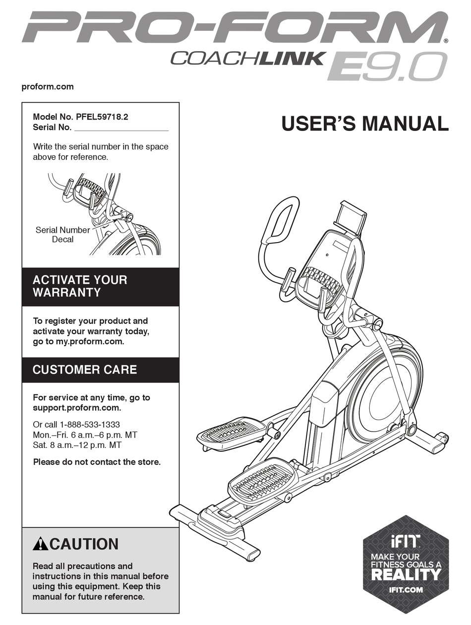 ICON HEALTH & FITNESS PRO-FORM COACHLINK E9.0 USER MANUAL Pdf Download ...