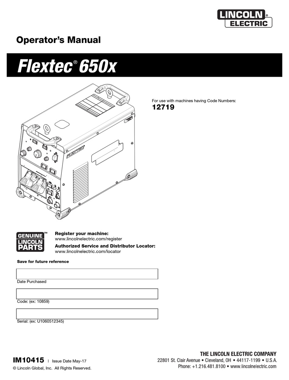 LINCOLN ELECTRIC 12719 OPERATOR'S MANUAL Pdf Download | ManualsLib