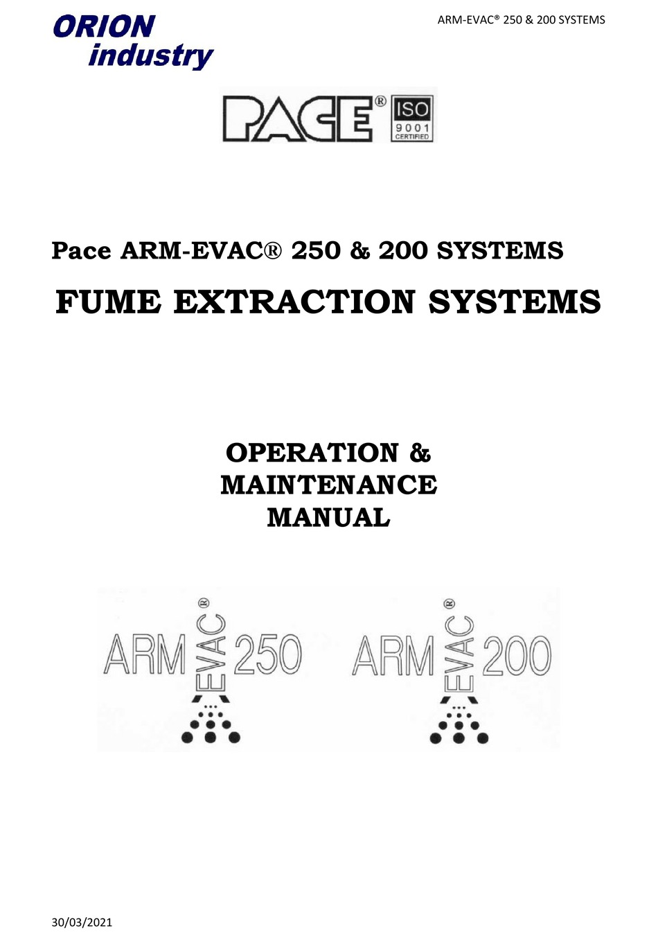 PACE ARM-EVAC 250 OPERATION & MAINTENANCE MANUAL Pdf Download | ManualsLib