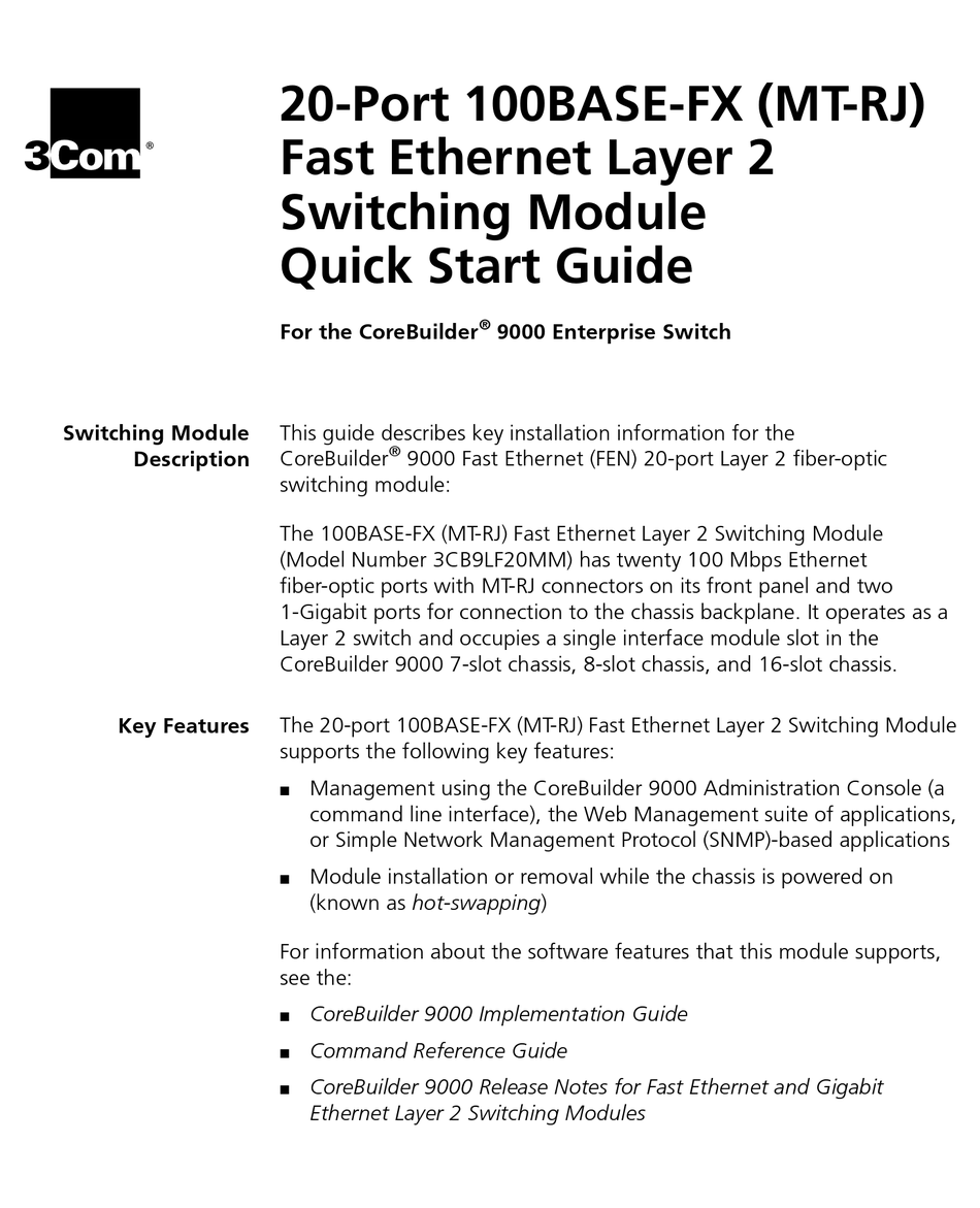 3COM COREBUILDER 9000 QUICK START MANUAL Pdf Download | ManualsLib