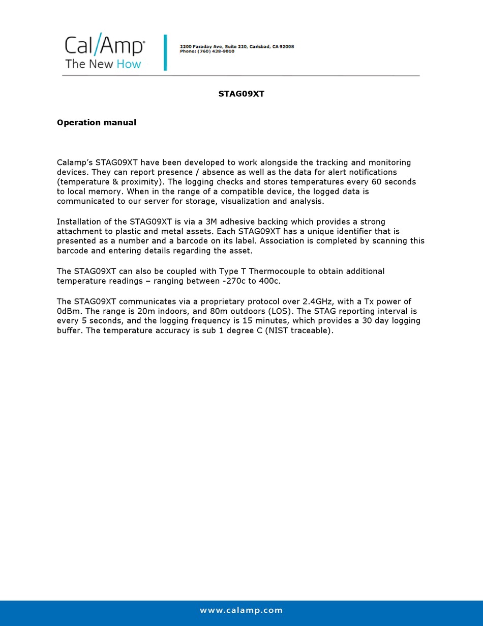 CALAMP STAG09XT OPERATION MANUAL Pdf Download | ManualsLib