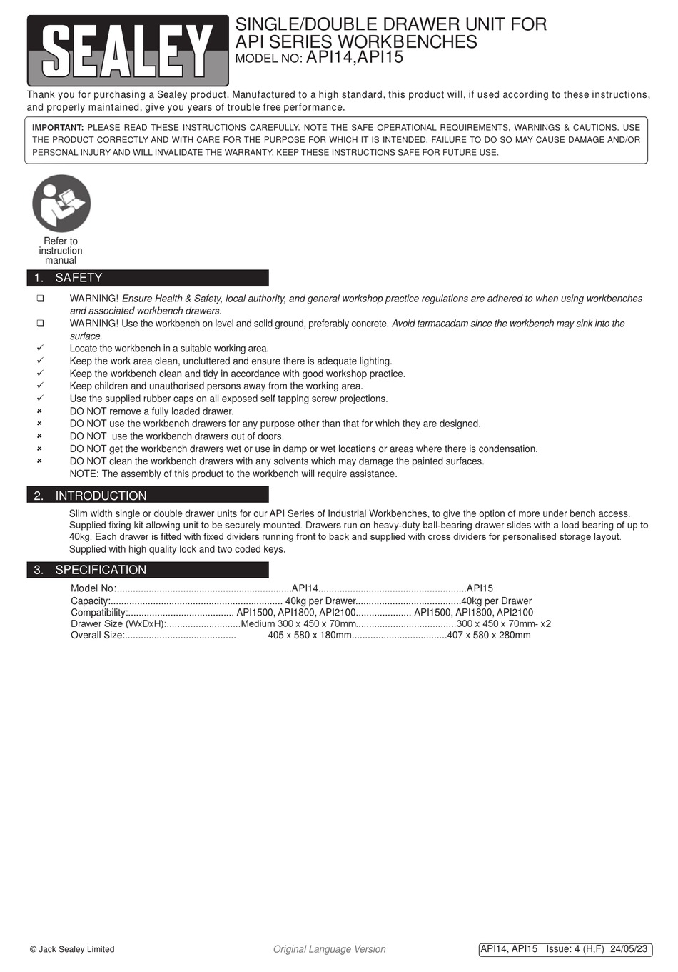 SEALEY API SERIES MANUAL Pdf Download | ManualsLib