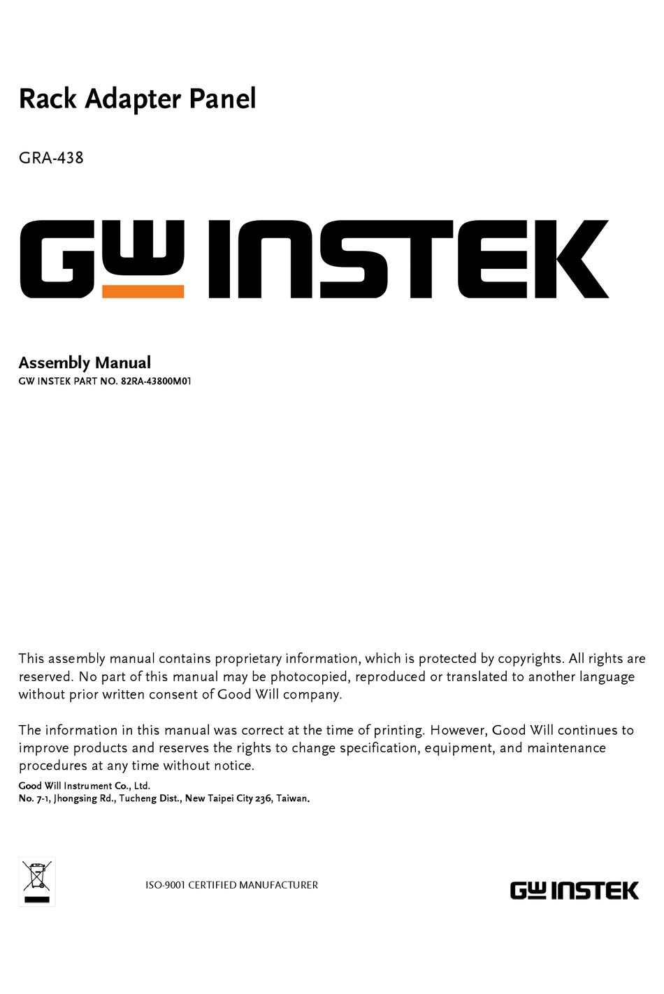 GW INSTEK GRA-438 ASSEMBLY MANUAL Pdf Download | ManualsLib
