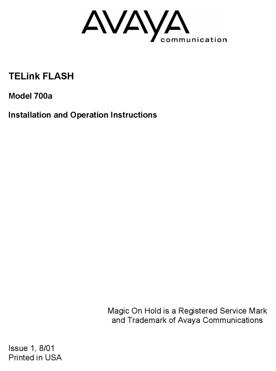 AVAYA TELINK FLASH 700A INSTALLATION AND OPERATION INSTRUCTION MANUAL ...