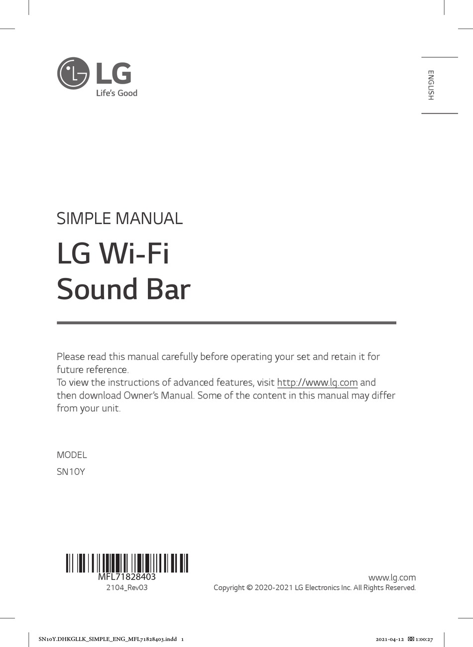 LG SN10Y SIMPLE MANUAL Pdf Download | ManualsLib