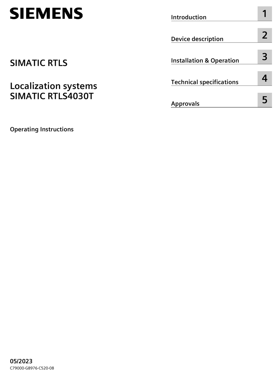 SIEMENS SIMATIC RTLS OPERATING INSTRUCTIONS MANUAL Pdf Download ... SIEMENS SIMATIC RTLS OPERATING INSTRUCTIONS MANUAL Pdf Download ...