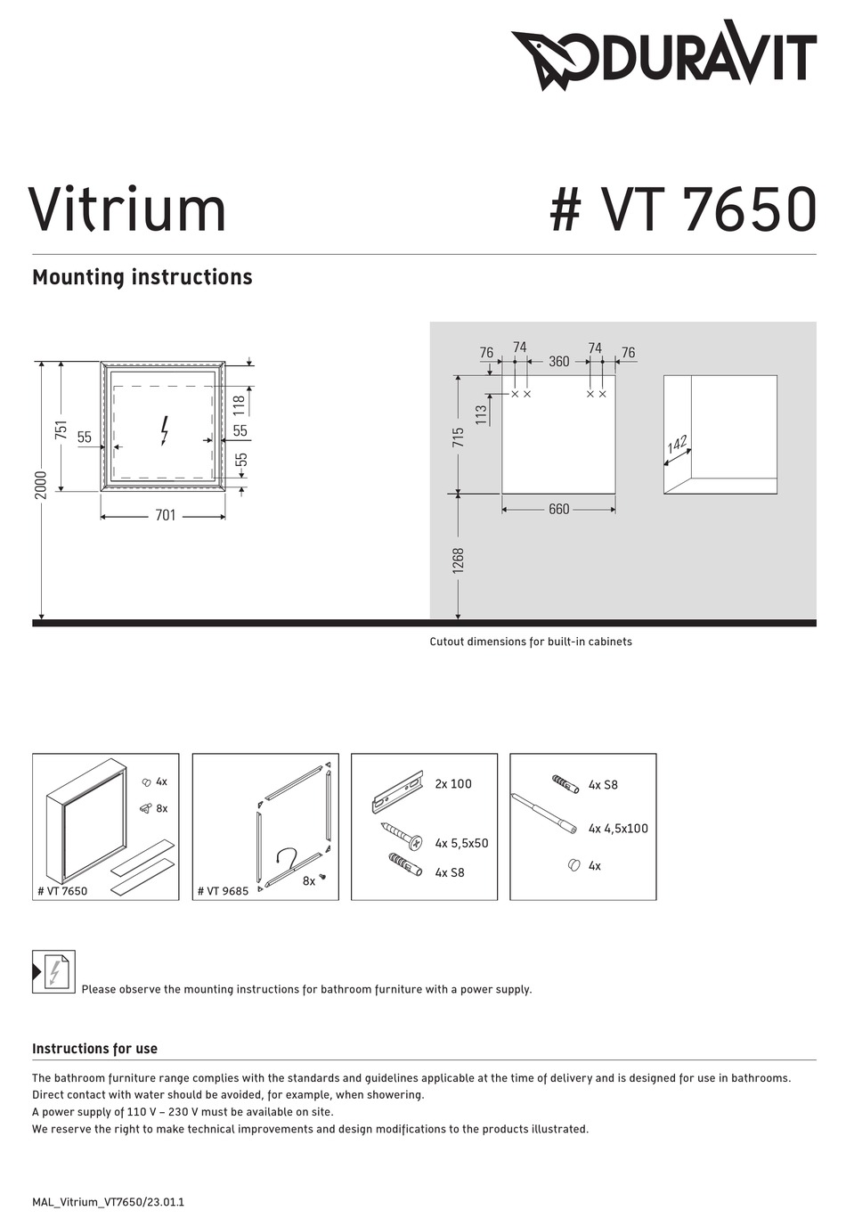 DURAVIT VITRIUM VT 7650 MOUNTING INSTRUCTIONS Pdf Download | ManualsLib