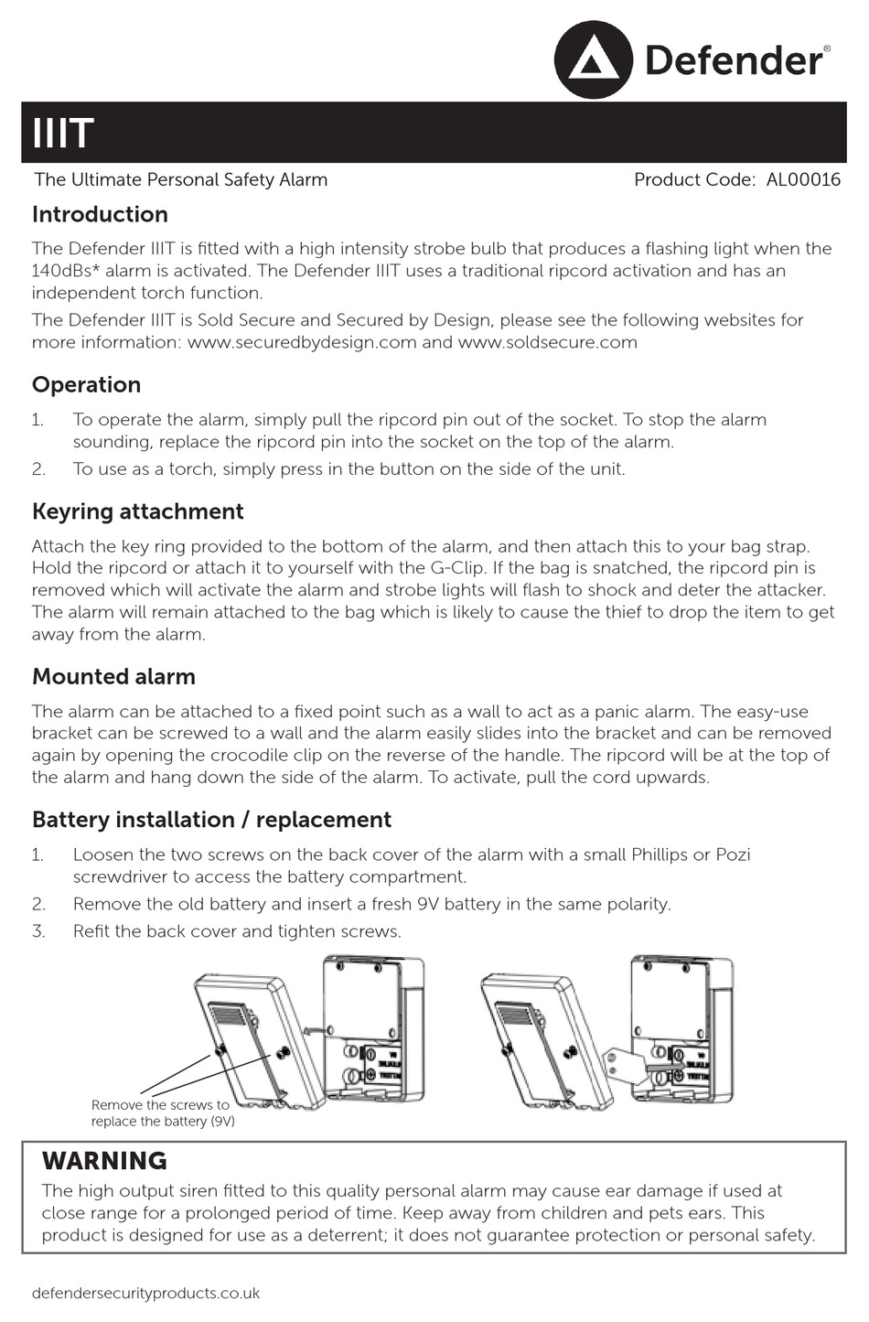 DEFENDER IIIT INSTRUCTIONS Pdf Download | ManualsLib