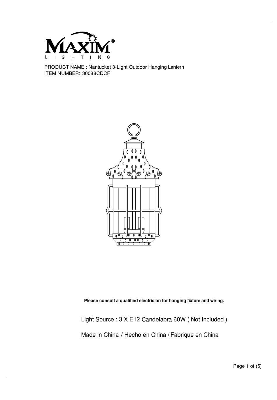 MAXIM LIGHTING NANTUCKET MANUAL Pdf Download | ManualsLib