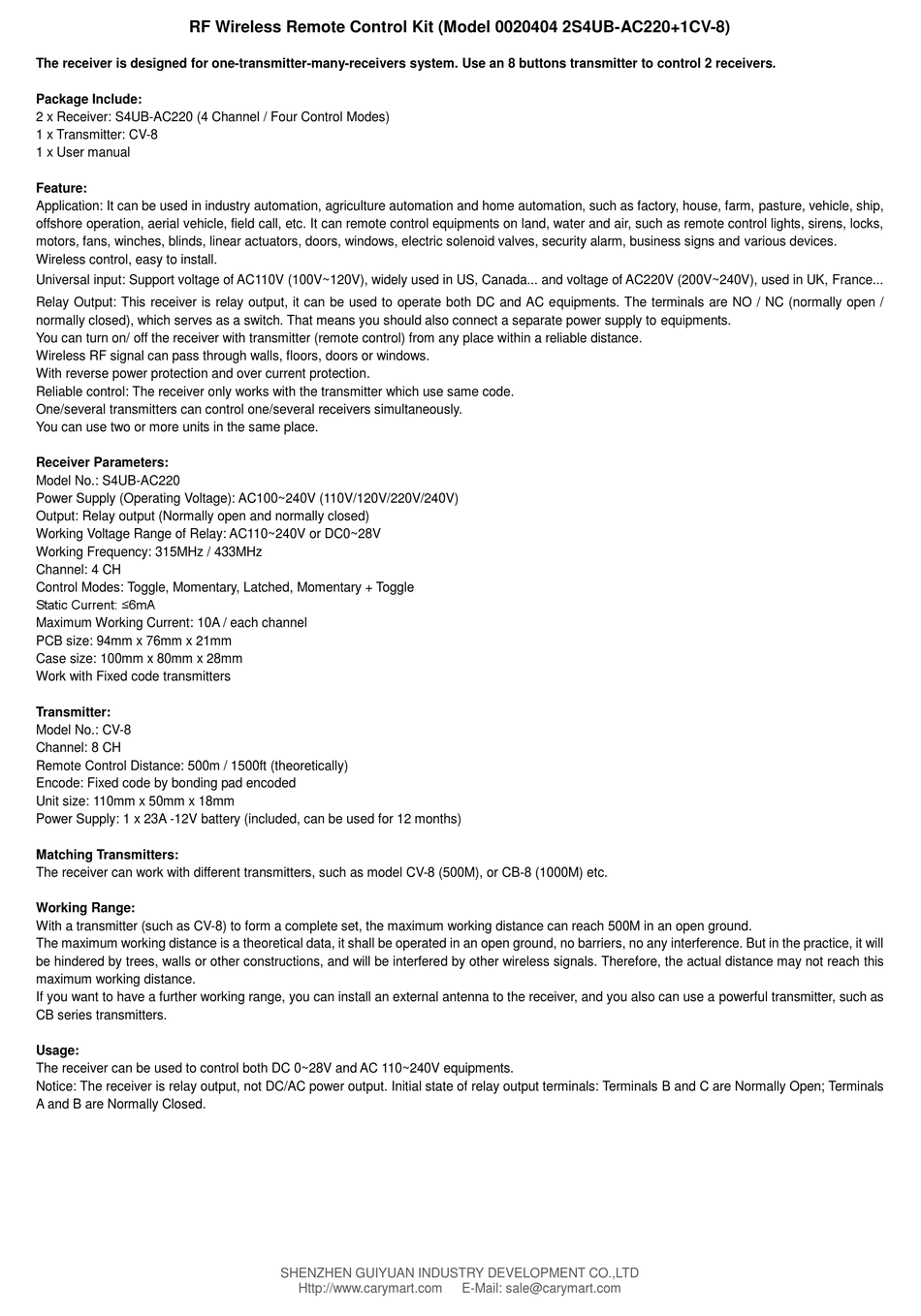 CARYMART 2S4UB-AC220+1CV-8 MANUAL Pdf Download | ManualsLib