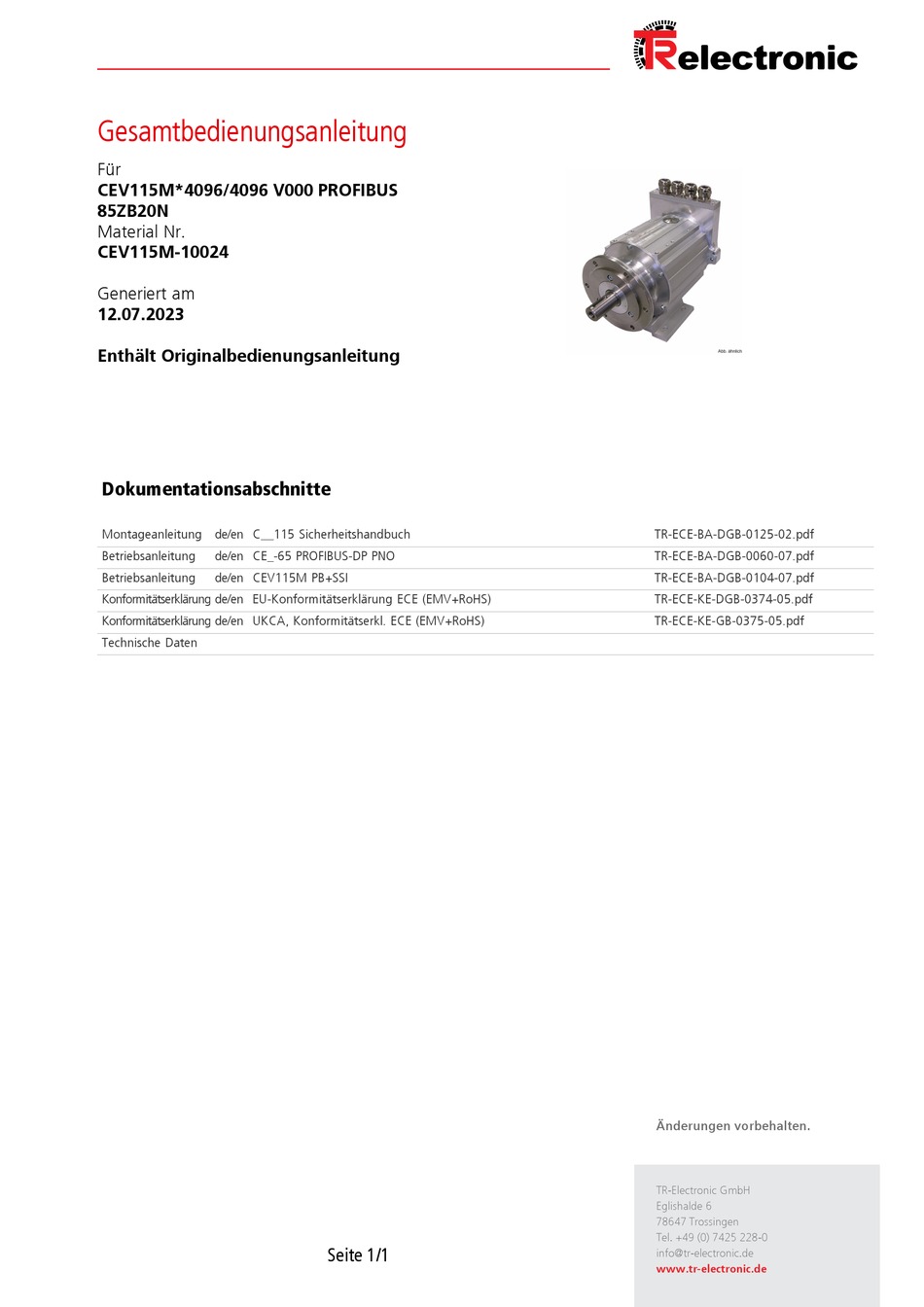 TR-ELECTRONIC CEV115M-4096/4096 V000 PROFIBUS 85ZB20N MANUAL Pdf ...