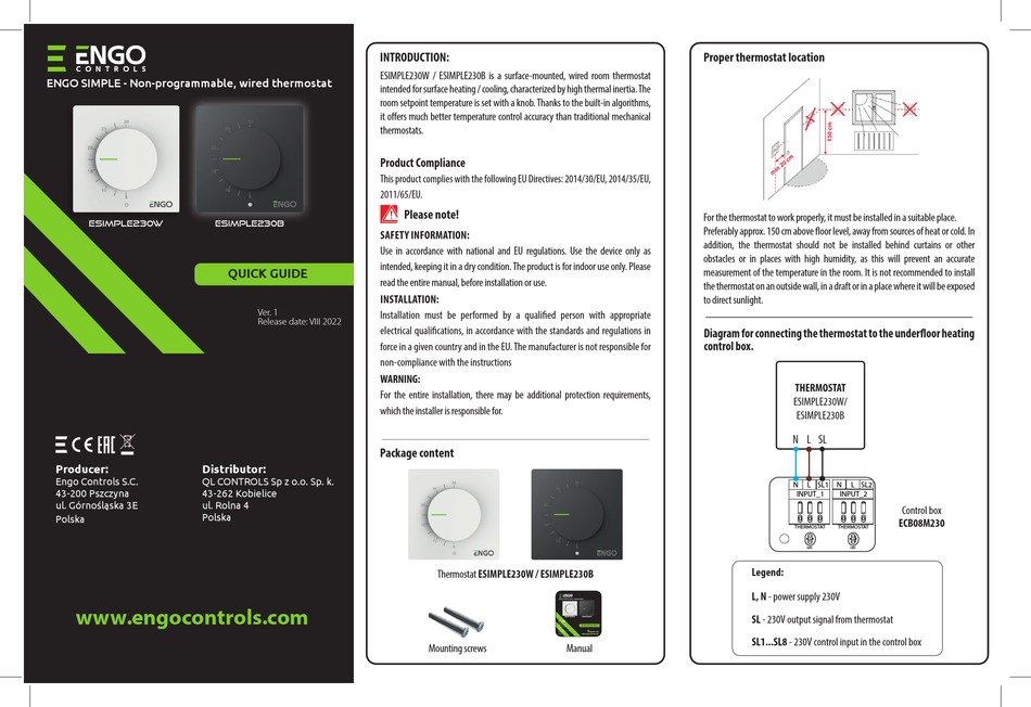 ENGO CONTROLS ESIMPLE230W QUICK MANUAL Pdf Download | ManualsLib