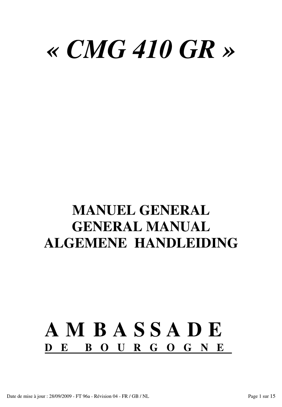 AMBASSADE CMG 410 GR GENERAL MANUAL Pdf Download | ManualsLib