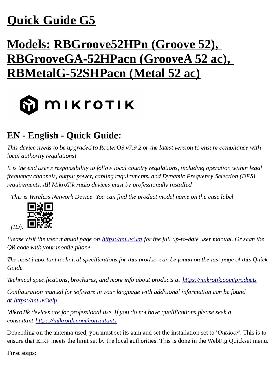 MIKROTIK RBGROOVE52HPN QUICK MANUAL Pdf Download | ManualsLib