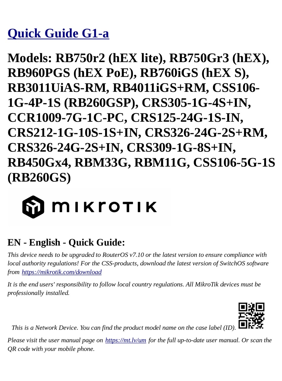 MIKROTIK RB960PGS (HEX POE) QUICK MANUAL Pdf Download | ManualsLib