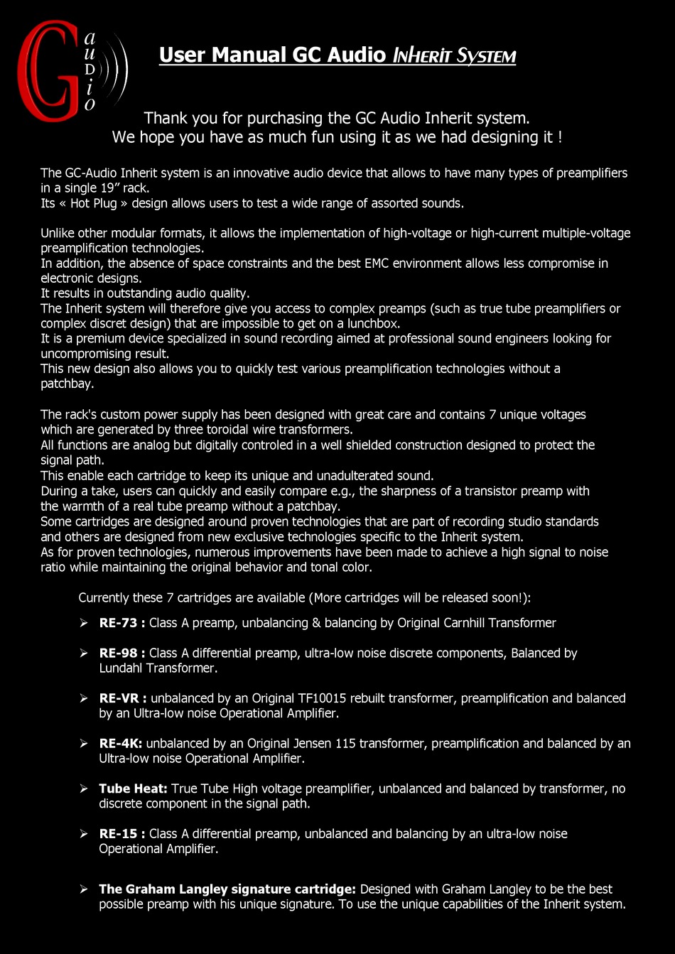 Gc Audio Inherit System User Manual Pdf Download Manualslib