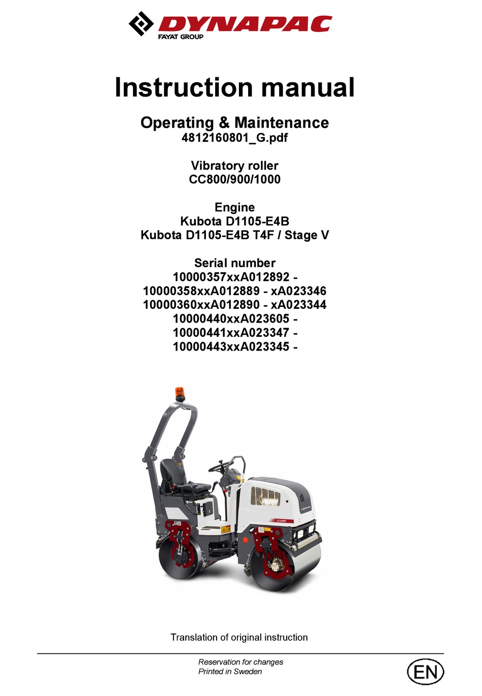 FAYAT GROUP DYNAPAC CC800 INSTRUCTION MANUAL Pdf Download | ManualsLib