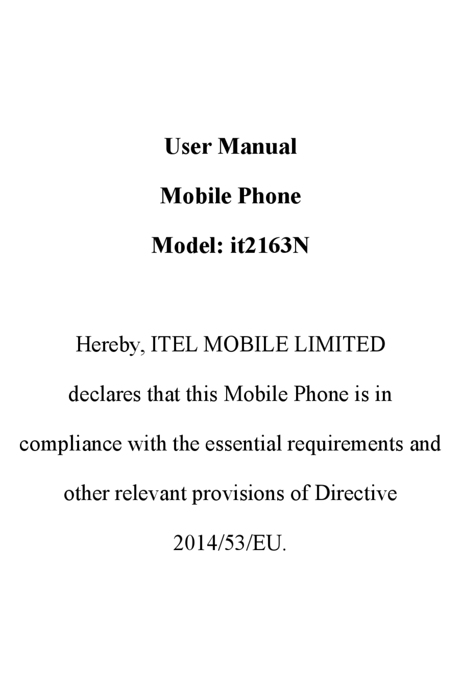 ITEL IT2163N USER MANUAL Pdf Download | ManualsLib