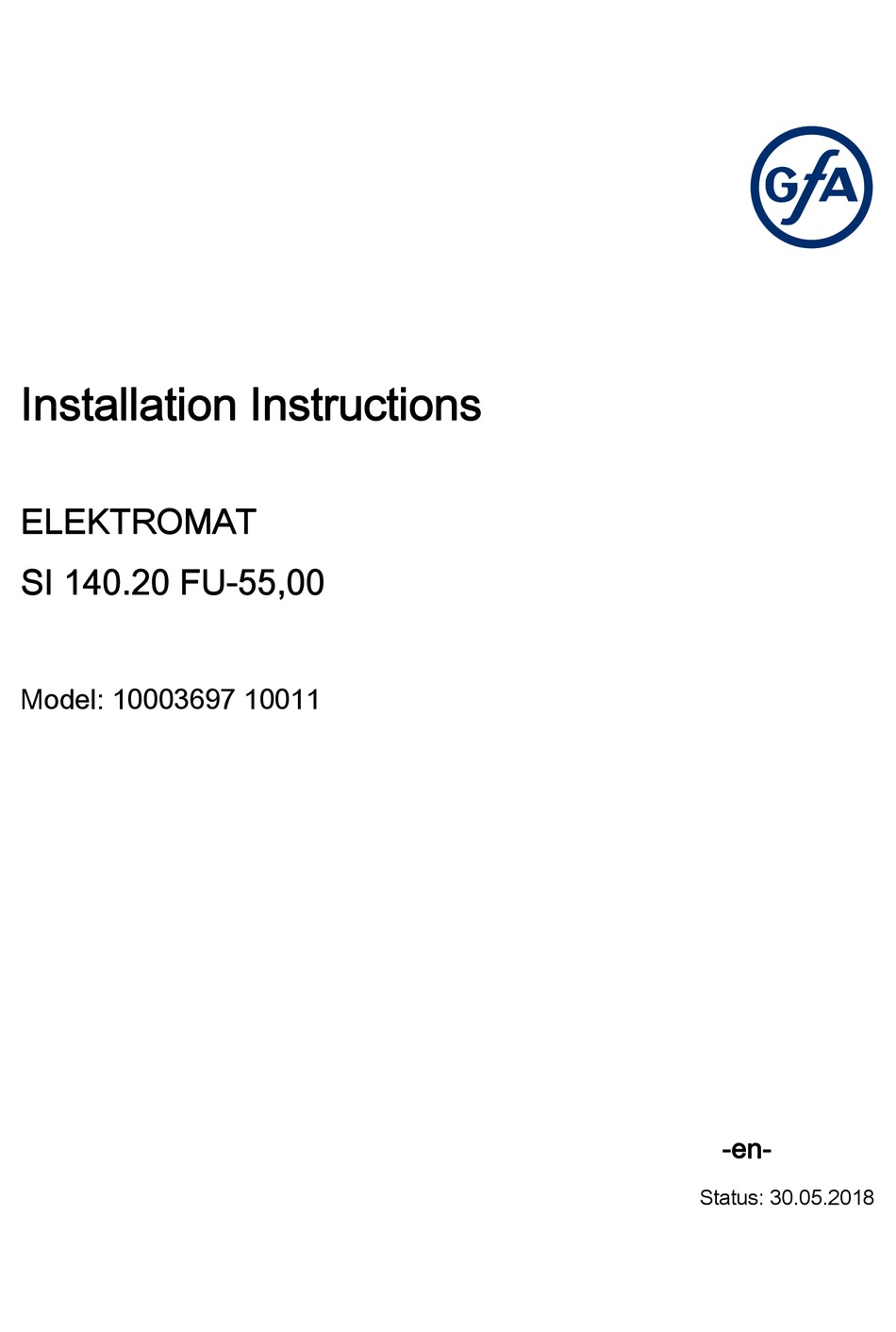 GFA 10003697 10011 INSTALLATION INSTRUCTIONS MANUAL Pdf Download | ManualsLib