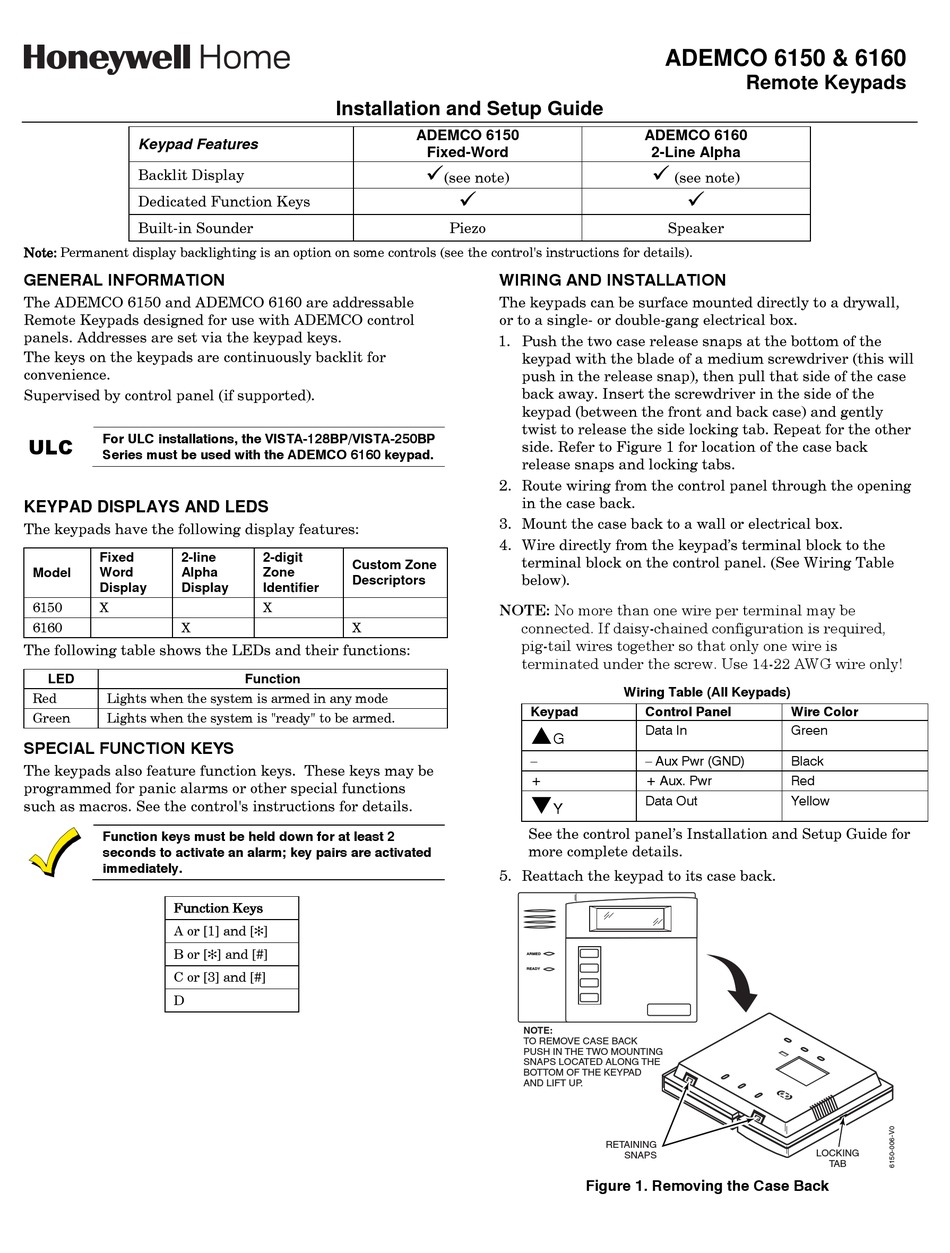 HONEYWELL HOME ADEMCO 6150 INSTALLATION AND SETUP MANUAL Pdf Download ...