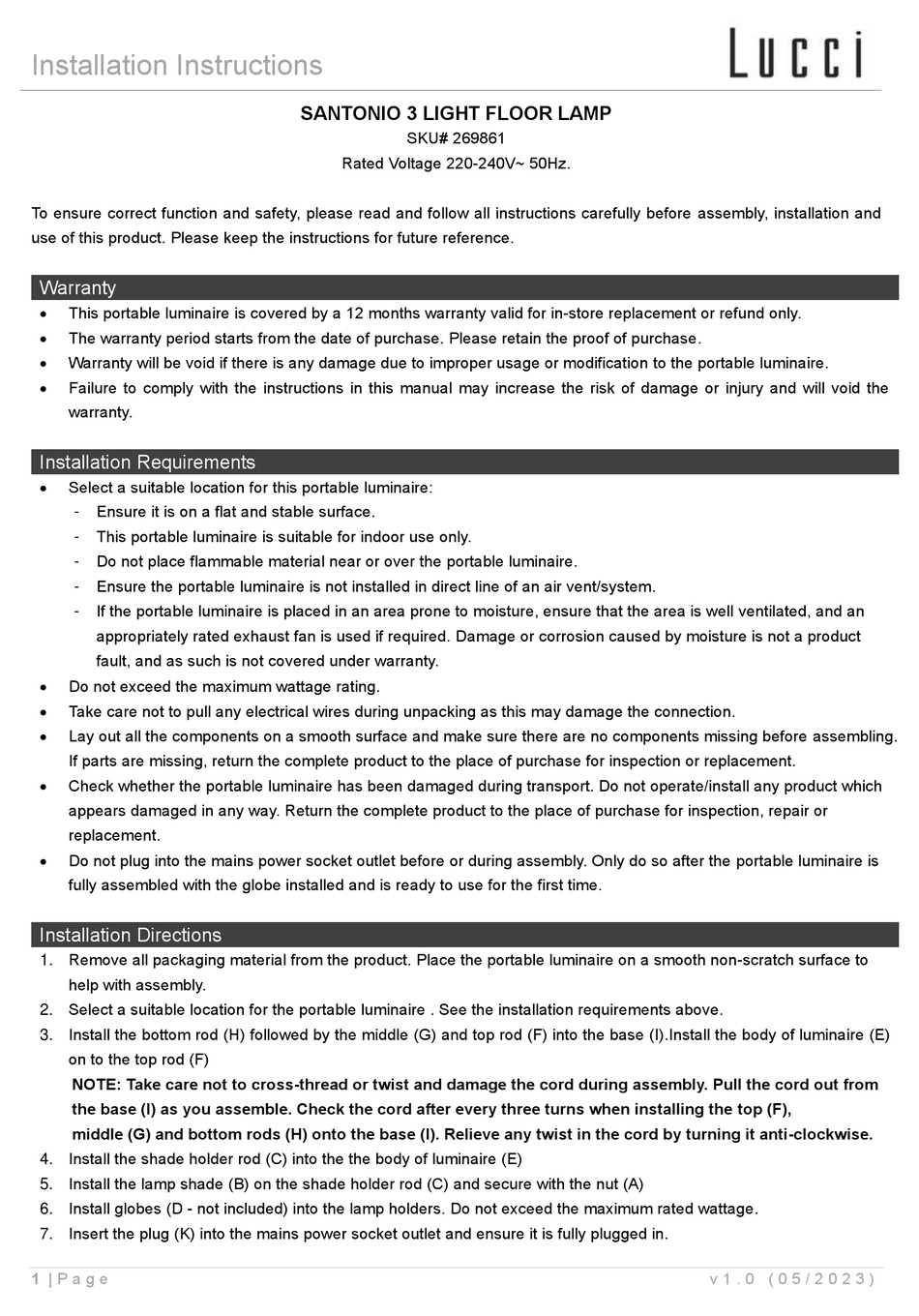 LUCCI SANTONIO INSTALLATION INSTRUCTIONS Pdf Download | ManualsLib