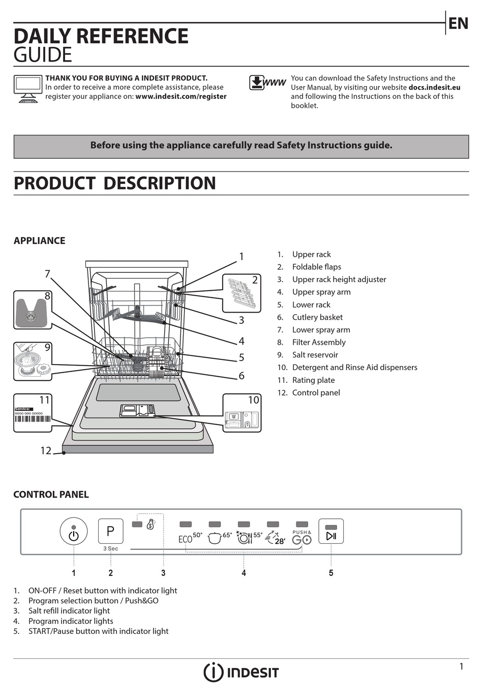 INDESIT DIE 2B19 A DAILY REFERENCE MANUAL Pdf Download | ManualsLib