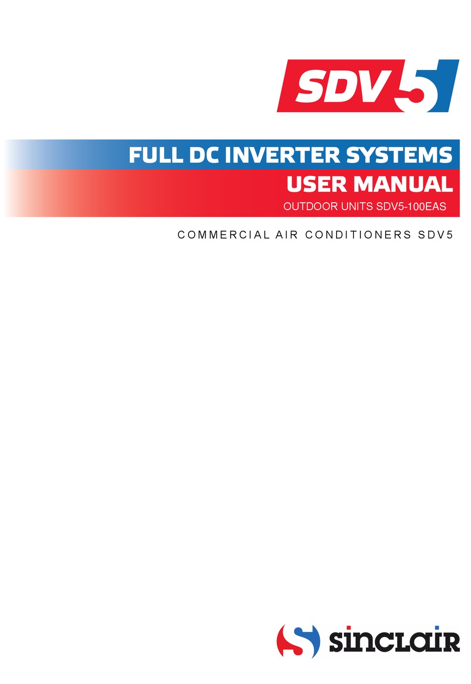 SINCLAIR SDV5 SDV5-100EAS USER MANUAL Pdf Download | ManualsLib