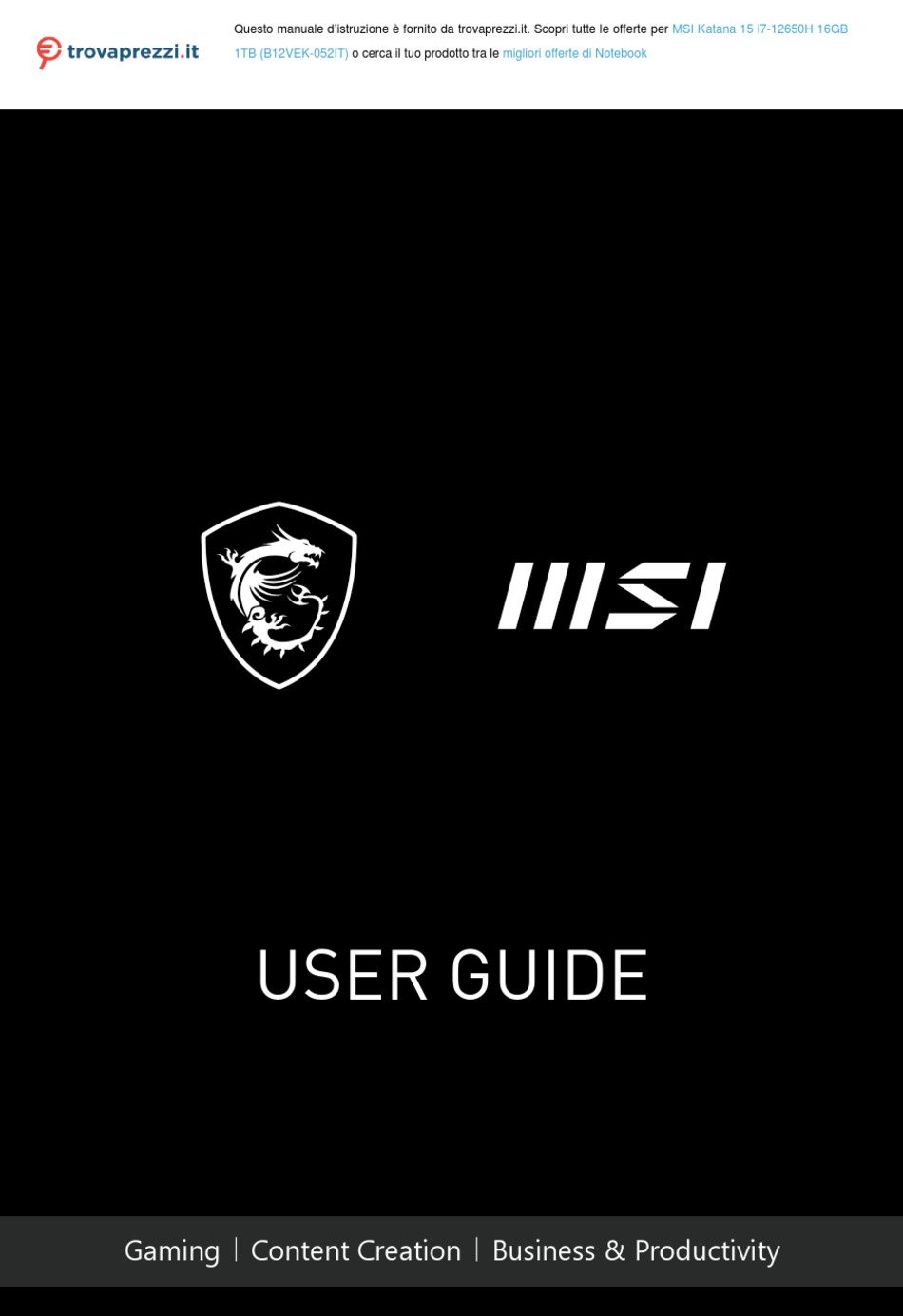 MSI B12VEK-052IT USER MANUAL Pdf Download | ManualsLib