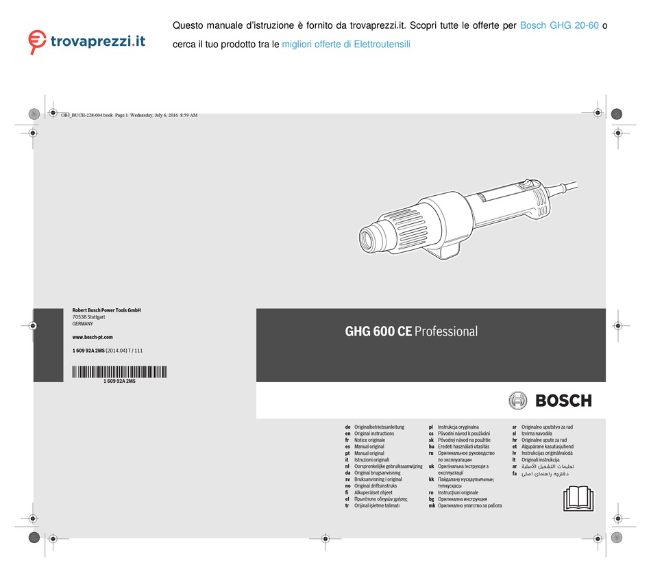 BOSCH PROFESSIONAL GHG 600 CE ORIGINAL INSTRUCTIONS MANUAL Pdf Download ...