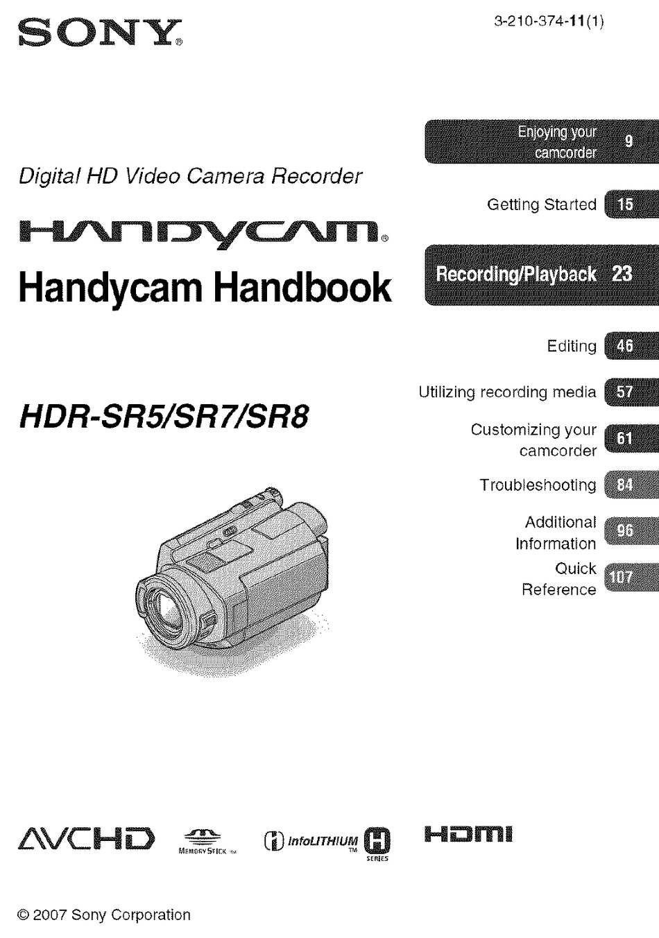 SONY HANDYCAM HDR-SR5 HANDBOOK Pdf Download | ManualsLib