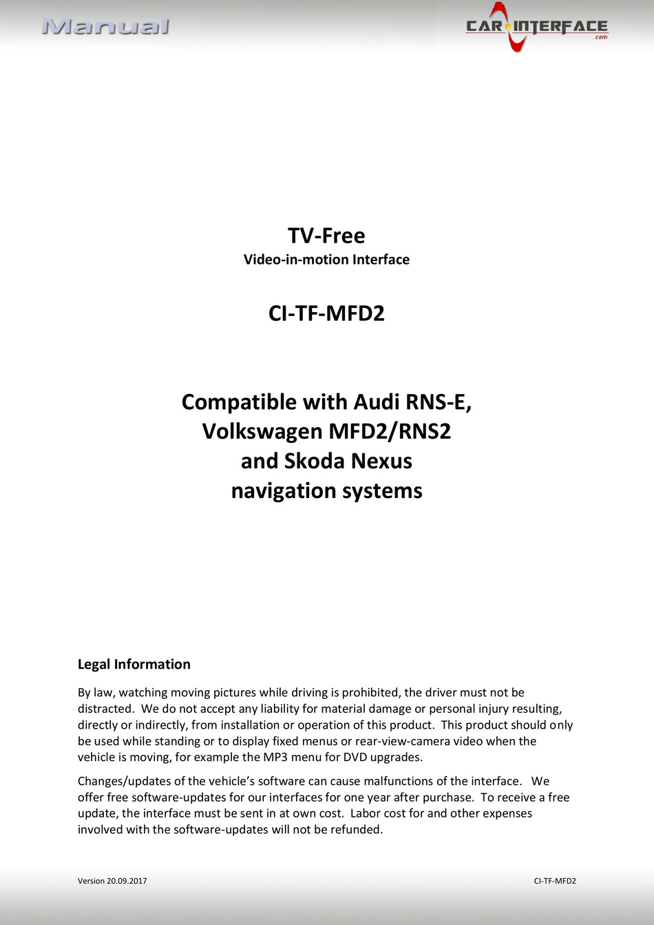 CAR-INTERFACE.COM CI-TF-MFD2 MANUAL Pdf Download | ManualsLib