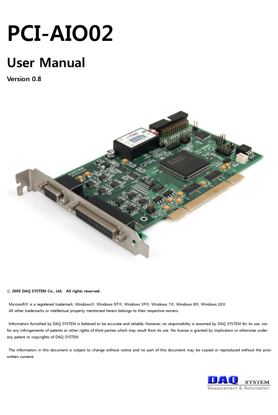 DAQ SYSTEM PCI-AIO02 USER MANUAL Pdf Download | ManualsLib