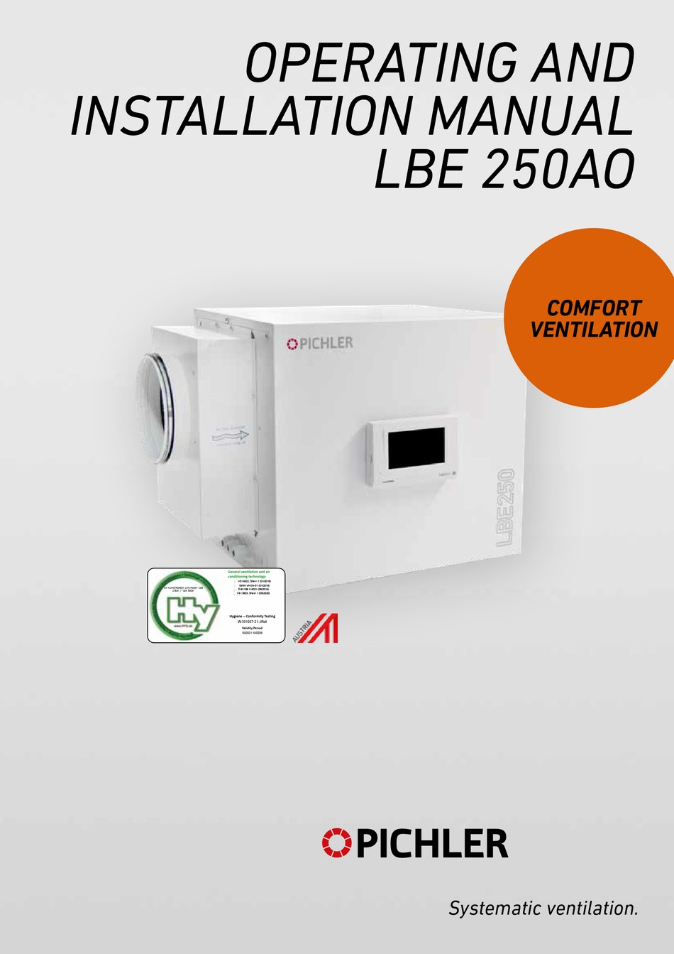 PICHLER LBE 250AO OPERATING AND INSTALLATION MANUAL Pdf Download ...