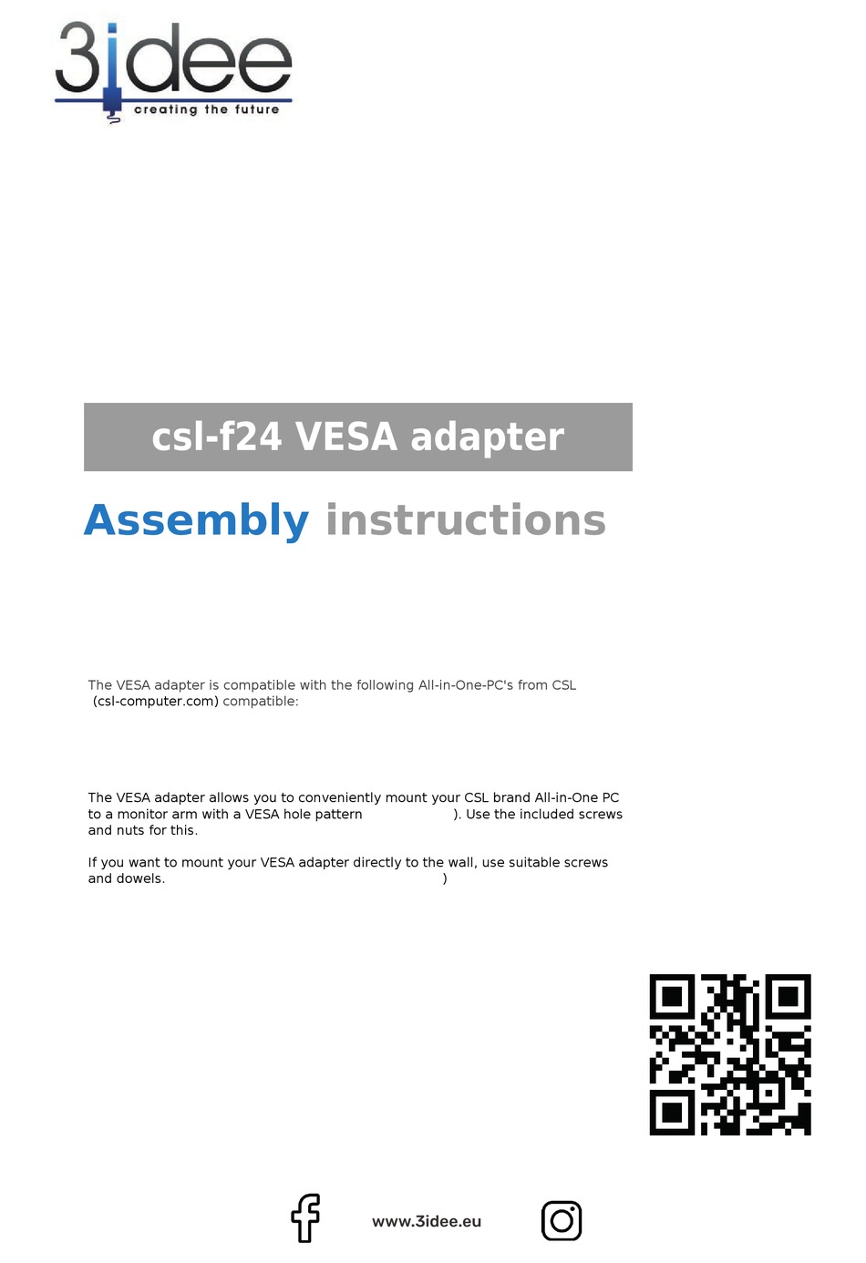 3IDEE CSL-F24 ASSEMBLY INSTRUCTIONS MANUAL Pdf Download | ManualsLib