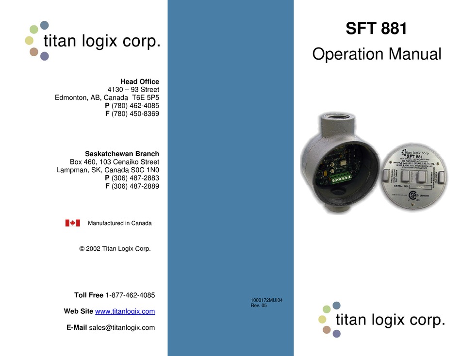 TITAN LOGIX CORP SFT 881 OPERATION MANUAL Pdf Download | ManualsLib