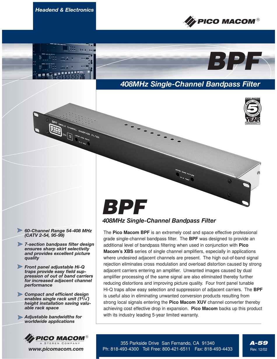 PICO MACOM BPF SPECIFICATIONS Pdf Download | ManualsLib