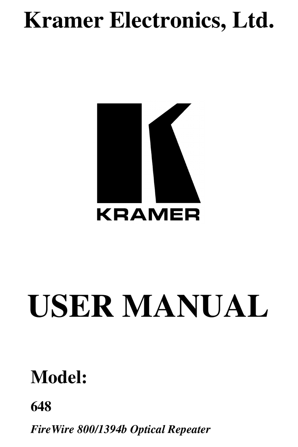 KRAMER 648 USER MANUAL Pdf Download | ManualsLib