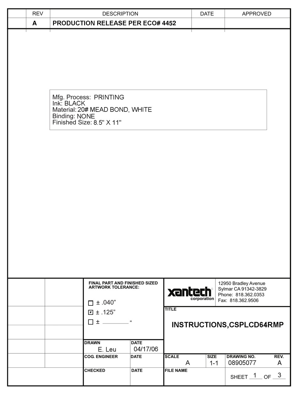 XANTECH CSPLCD64RMP INSTRUCTIONS Pdf Download | ManualsLib
